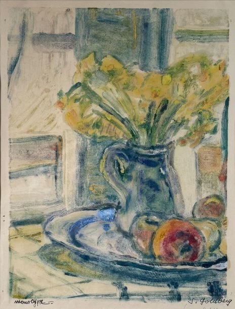 Simon Goldberg | Still life with fruit and flowers in front of a window ...