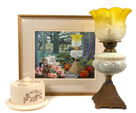 Dione Page | Still Life, Oil lamp and Cheese dome | MutualArt