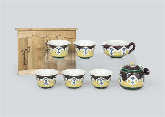Tokuda Yasokichi I | Tea utensils with design of paulownia leaves (a ...