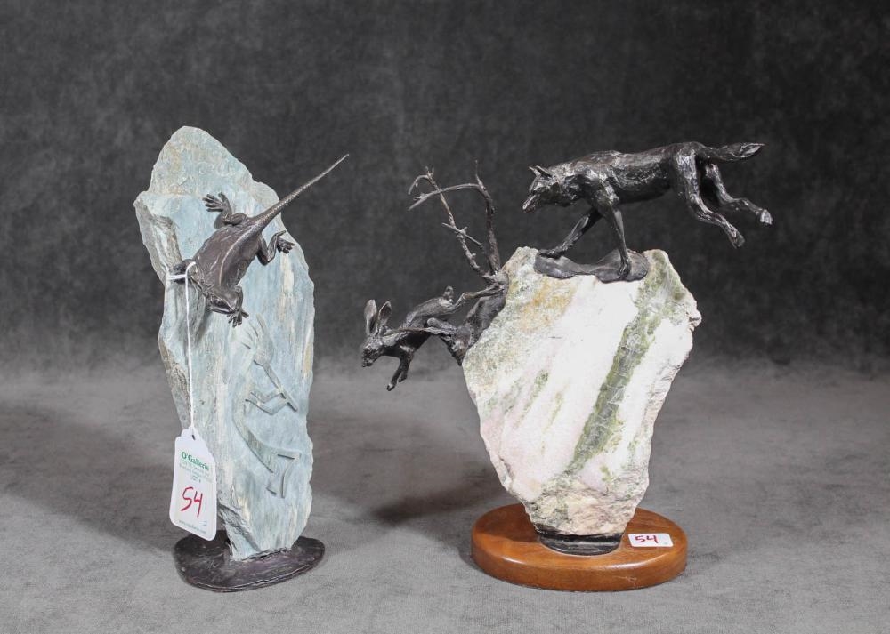 Michael Storey | TWO BRONZE & STONE WILDLIFE SCULPTURES | MutualArt