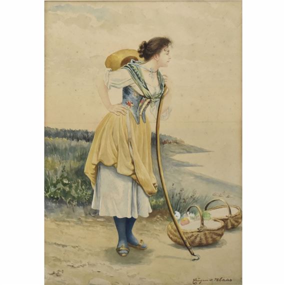Eugene de Blaas | Woman Gathering Shells | MutualArt