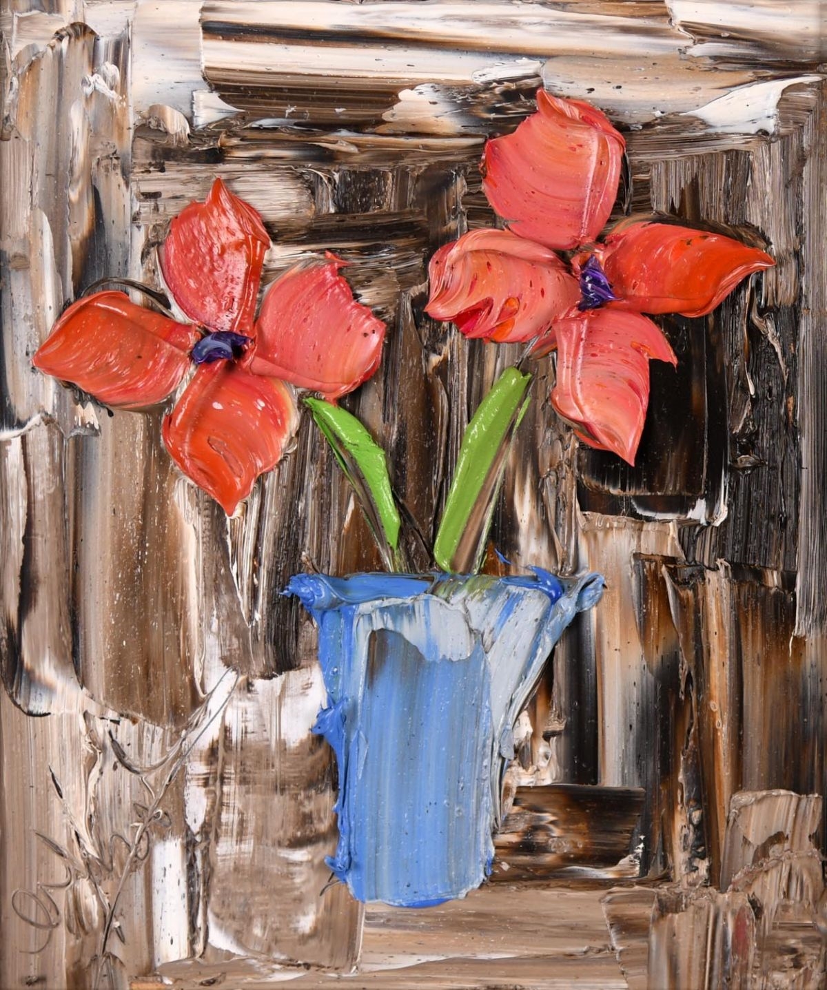 Colin Flack | Cerise Flowers in a Sky Blue Vase | MutualArt