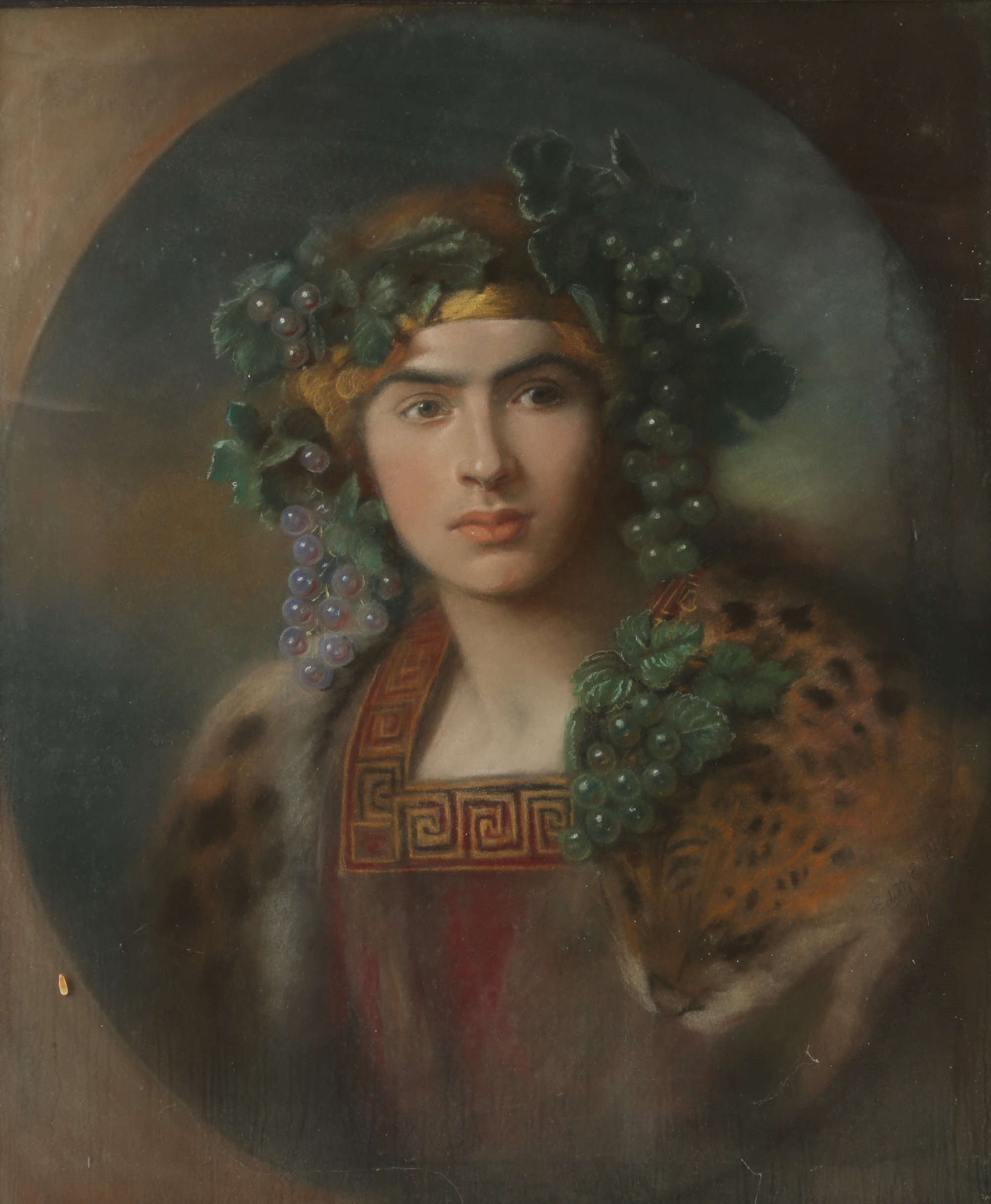 Edith E. Morris | portrait of a young Bacchus with grapes and a leopard ...