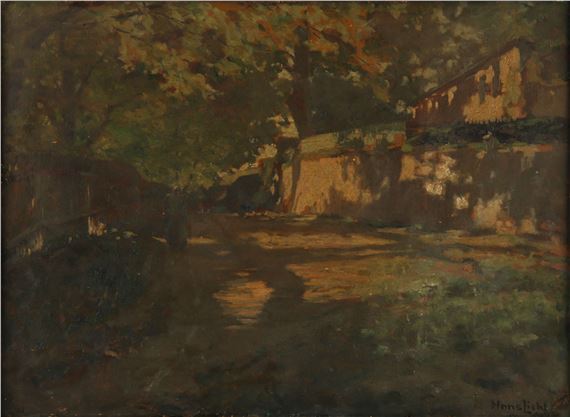 Hans Licht | a female figure walking on a village road in dappled light ...
