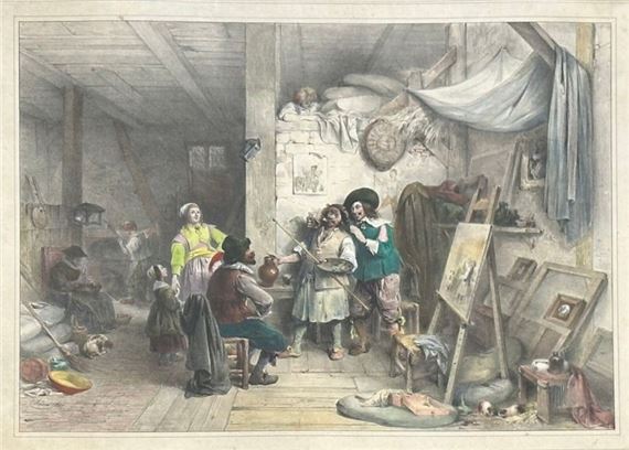 Jean Baptiste Madou | Interior with musician and studio interior ...