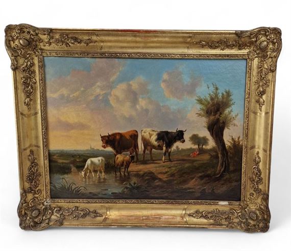 Victor Émile Cartier | Cows and goats drinking | MutualArt