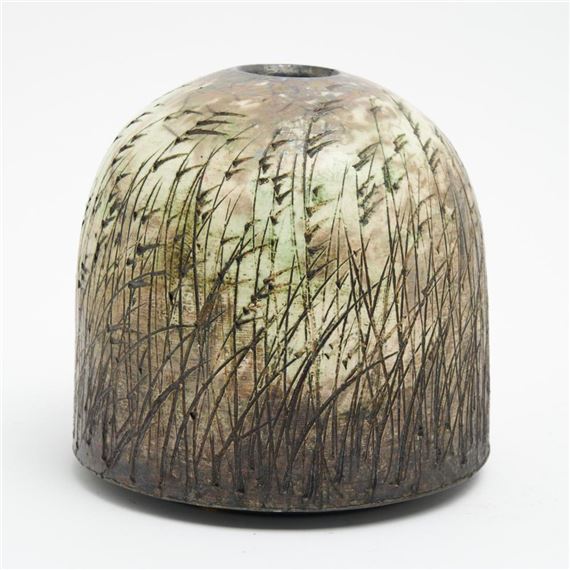 Jeff Mincham | A HIGH FIRED RAKU CERAMIC POT DEPICTING REEDS | MutualArt