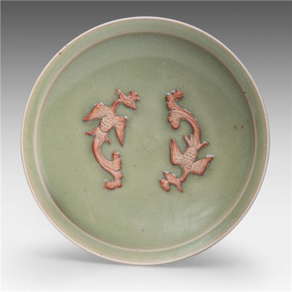 Chinese School | A Chinese longquan celadon 'Phoenix' small dish ...