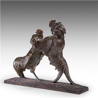 Charles Louis Eugène Virion | two fighting roosters | MutualArt