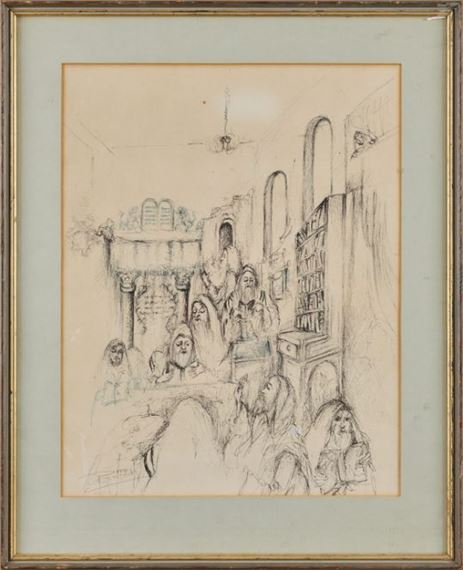 P. Baruch | A DRAWING OF JEWISH ELDERS IN A SYNAGOGUE | MutualArt