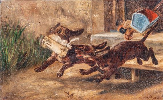 Willem Hendricks | two dachshunds are up to mischief | MutualArt