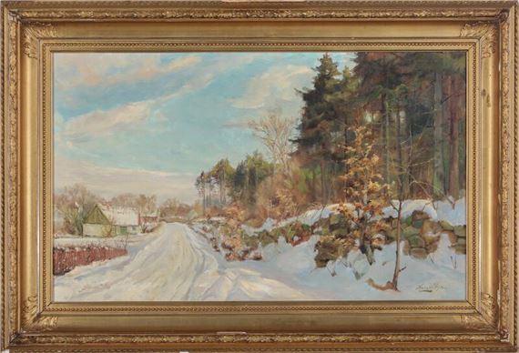 Harald Julius Niels Pryn | Winther landscape with houses along the road ...