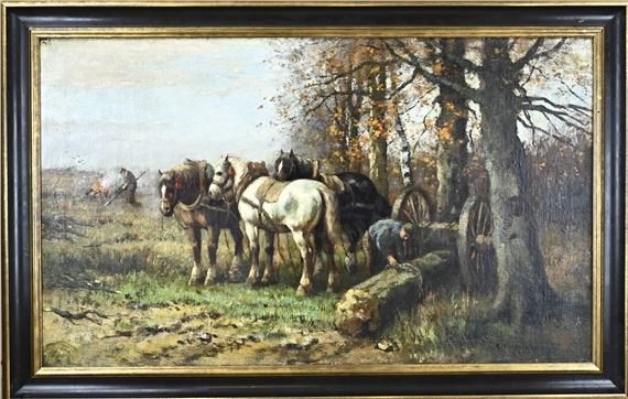 Cornelis Bouter | Houtvesters met Mallejan bij bos (1888) | MutualArt