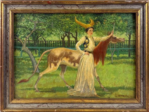 John J. Enneking | Mythological scene of a woman and a unicorn | MutualArt