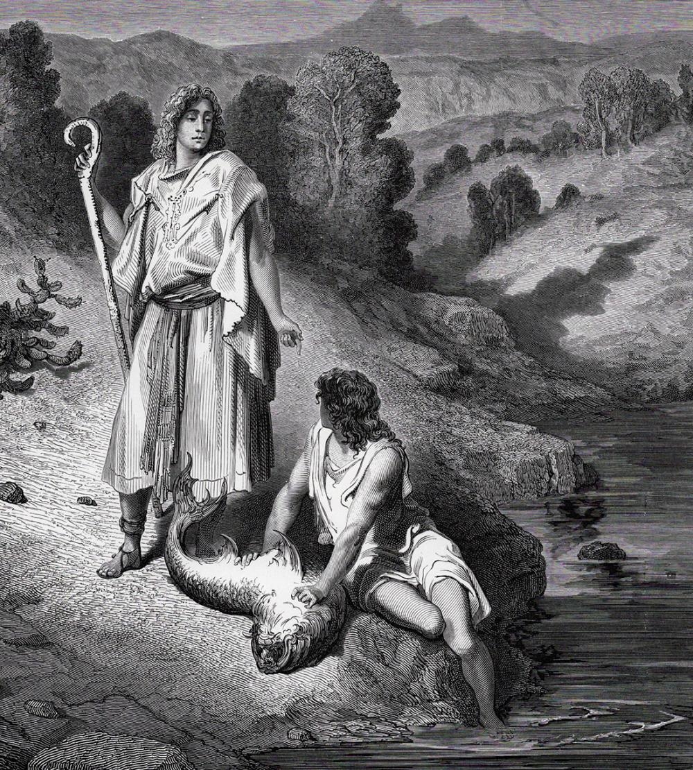 Gustave Doré | Tobias Catches a Fish (1880) | MutualArt