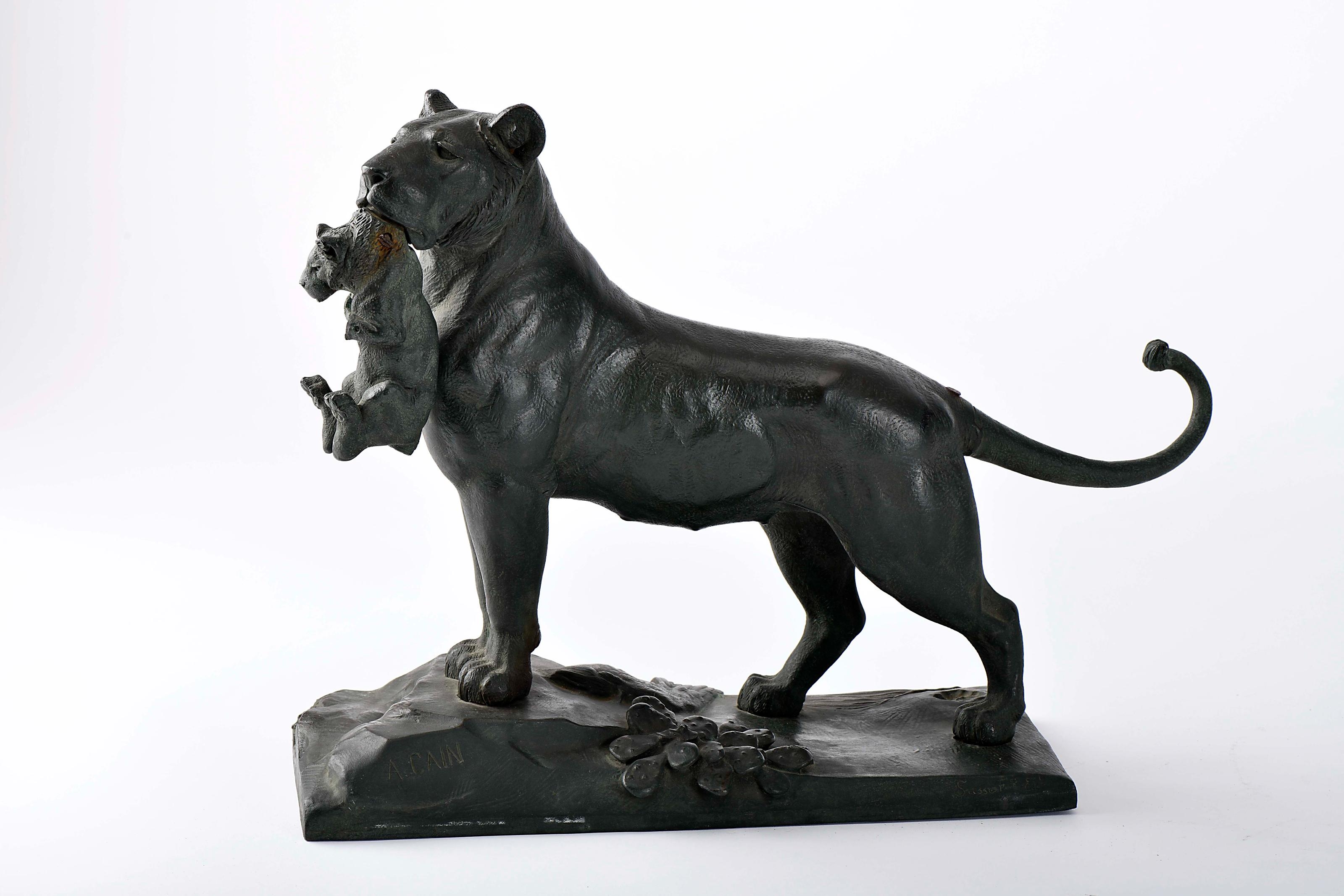 Auguste Nicholas Cain | A lioness carrying her cub | MutualArt