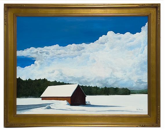 Ron Brown | Red Boat House in Winter, Lake Sunapee, NH (20) | MutualArt