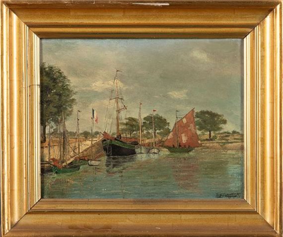 Leon | Sailing boats at quay (1899) | MutualArt