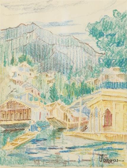 Mario Vargas | Asian pagoda landscape | MutualArt