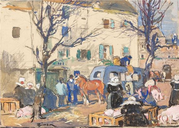 Lucien Joseph Simon | Market scene in Brittany | MutualArt