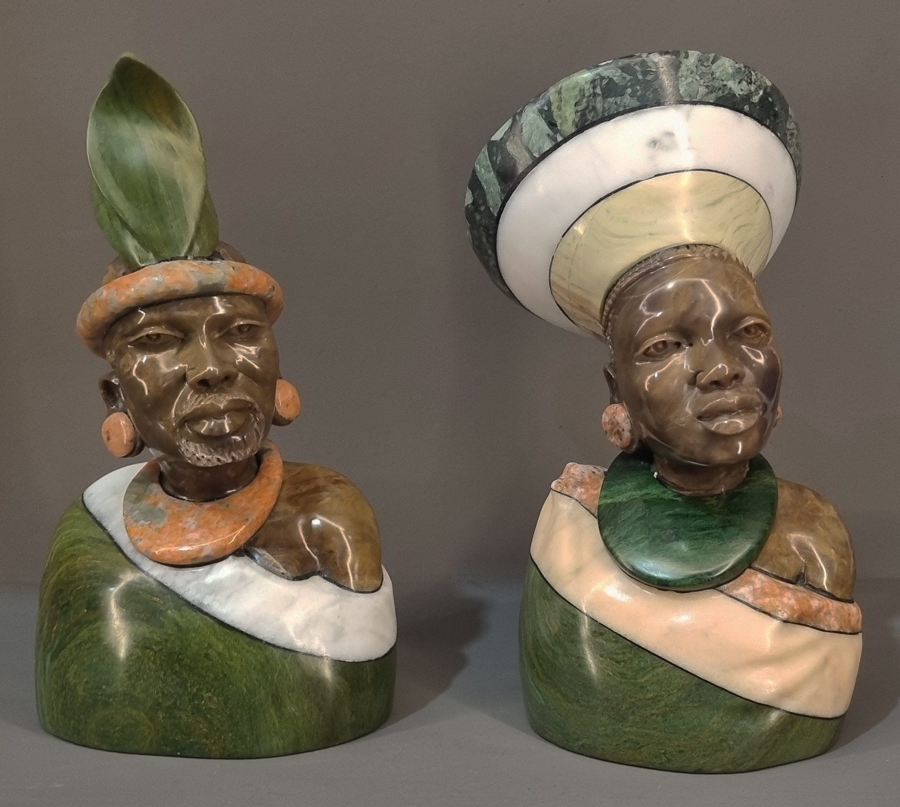 J. Mabena | A PAIR OF SOUTH AFRICAN VERDITE STONE BUSTS | MutualArt