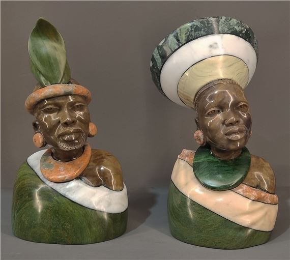 J. Mabena | A PAIR OF SOUTH AFRICAN VERDITE STONE BUSTS | MutualArt