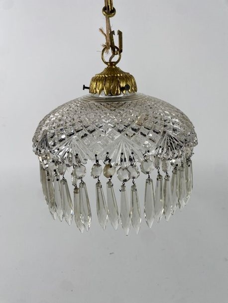 Val Saint Lambert | Five molded and cut crystal pendants with gilt ...