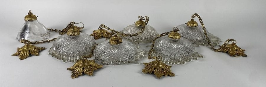 Val Saint Lambert | Five molded and cut crystal pendants with gilt ...
