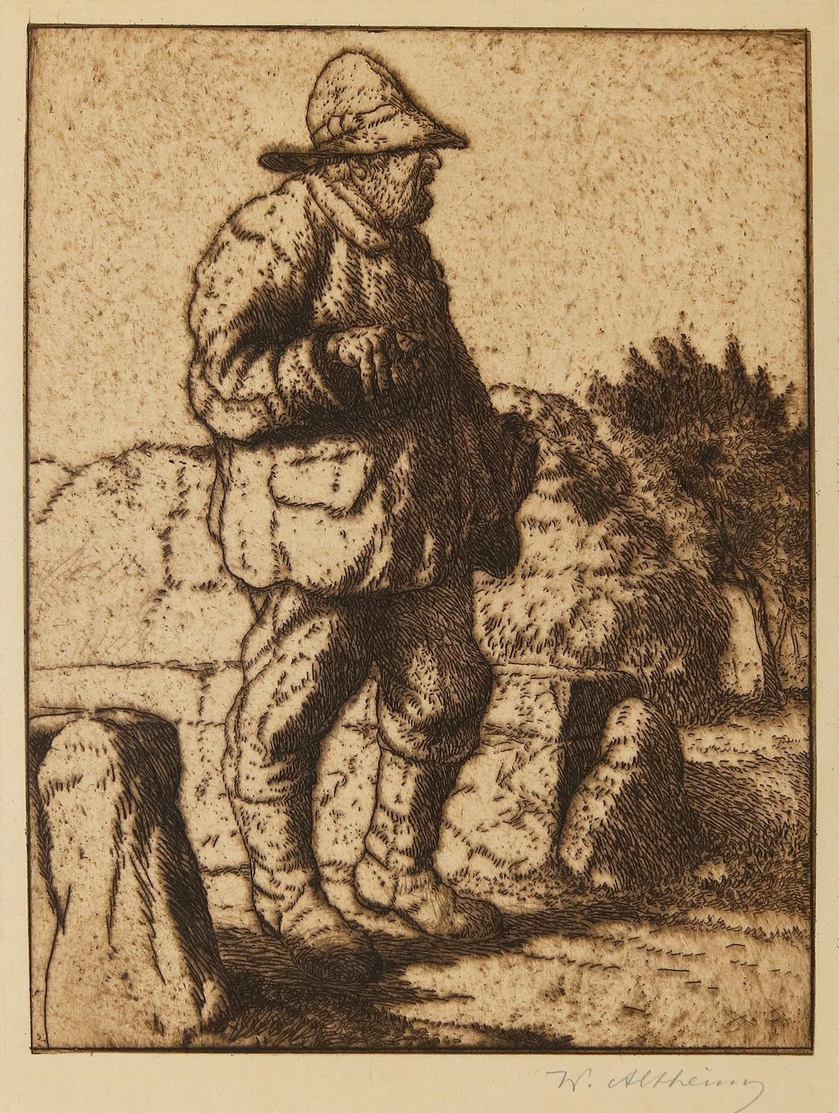 Wilhelm Adam Altheim | Sitzender Mann mit Hund (1908 - 1909) | MutualArt