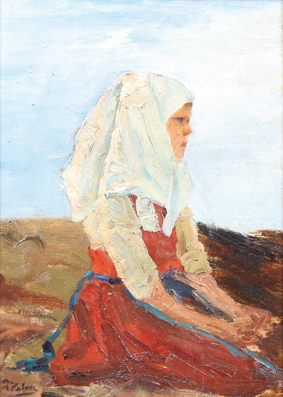 Philipp Helmer | Mädchen in Tracht vor Landschaft | MutualArt