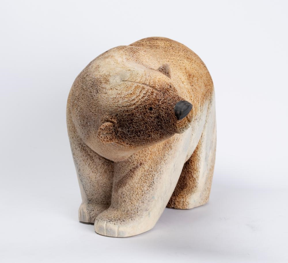 Ronald Apangalook | Fossilized carving of a polar bear walking on all ...