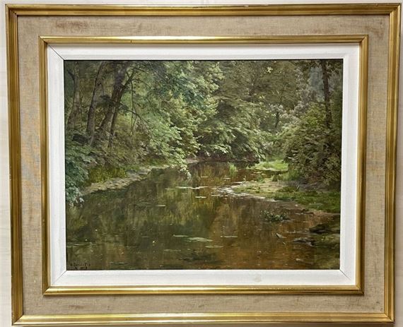 René Charles Edmond His | Landscape of trees by a stream | MutualArt