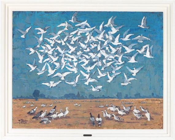 Hermann Teuber | flock of pigeons (1967) | MutualArt
