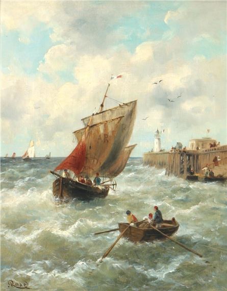 Julius Karl Rose | sailing ship at italian harbor | MutualArt