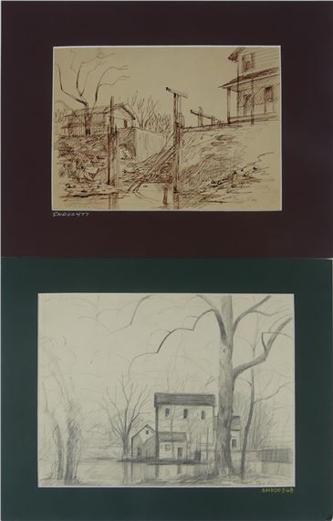 Paul Riba | 2pc PAUL RIBA LANDSCAPE DRAWINGS ON PAPER | MutualArt