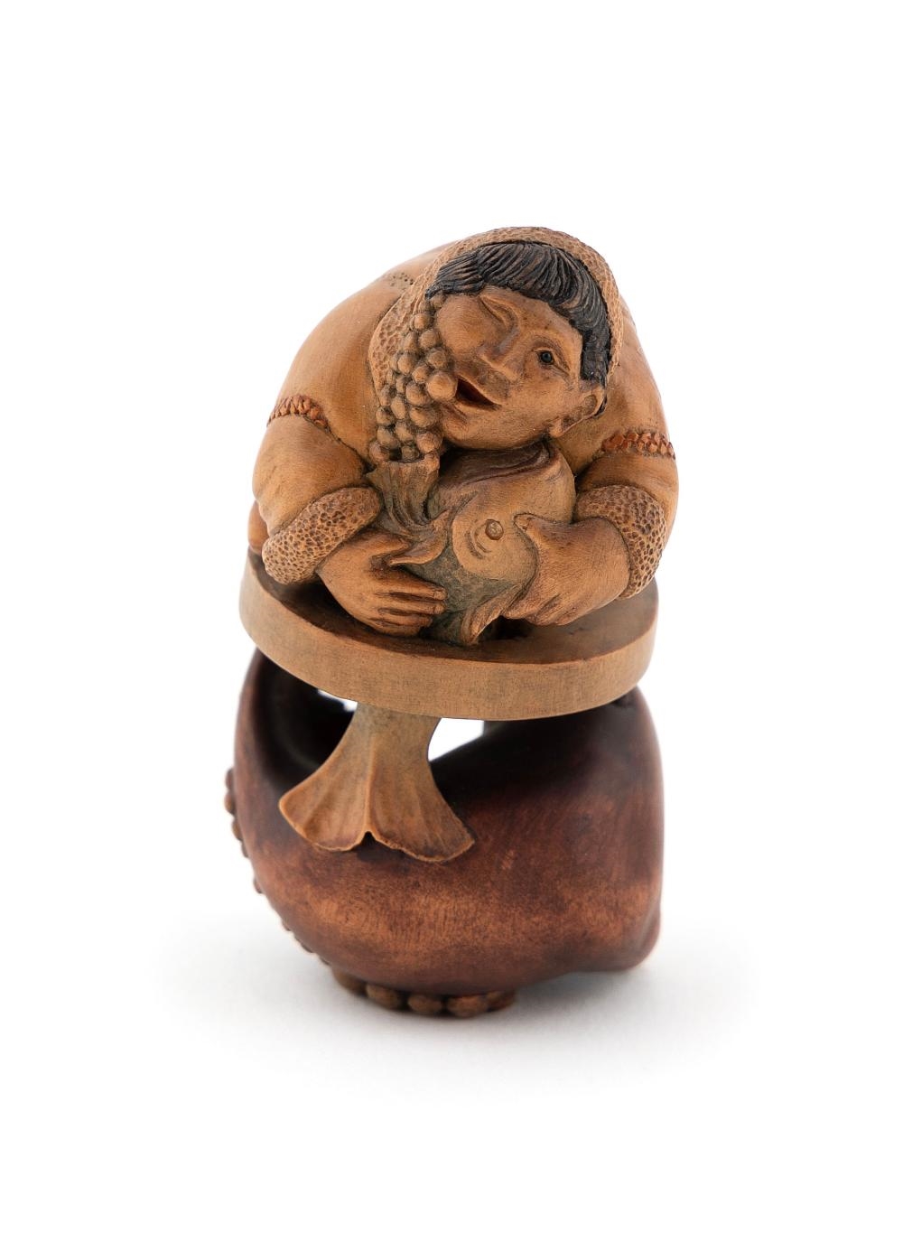 David Carlin | CARVED POLYCHROME BOXWOOD NETSUKE | MutualArt