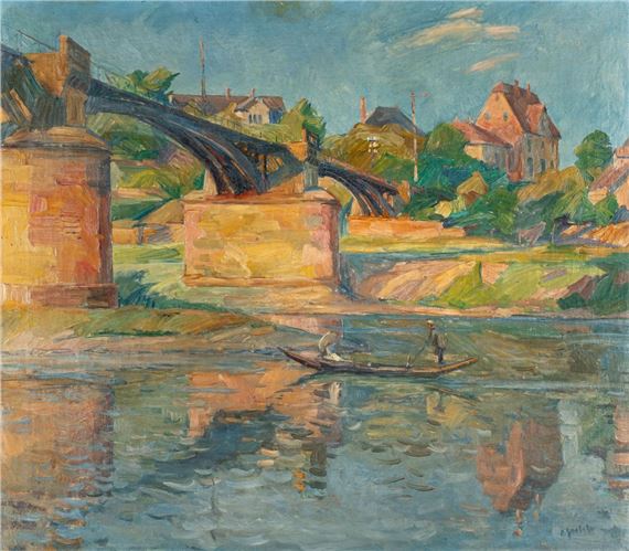 Goebel Hermann | Neckarlandschaft mit Brücke (1920 - 1930) | Artwork ...
