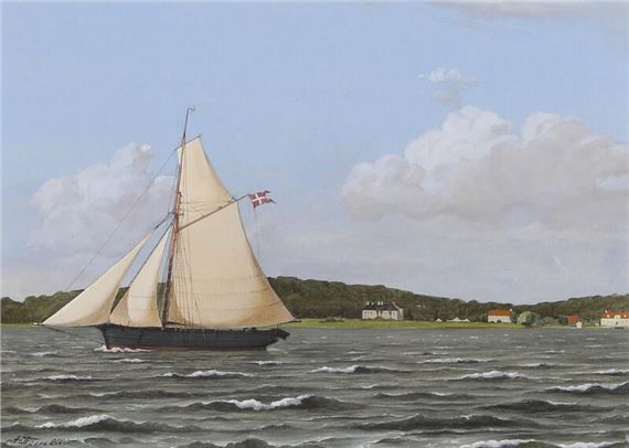 Andrej Tron | Seascape with a ship off a coast (2000) | MutualArt