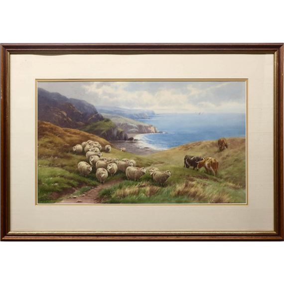 Rowden Thomas | UNTITLED (COASTAL VIEW WITH SHEEP AND CATTLE | Compare ...