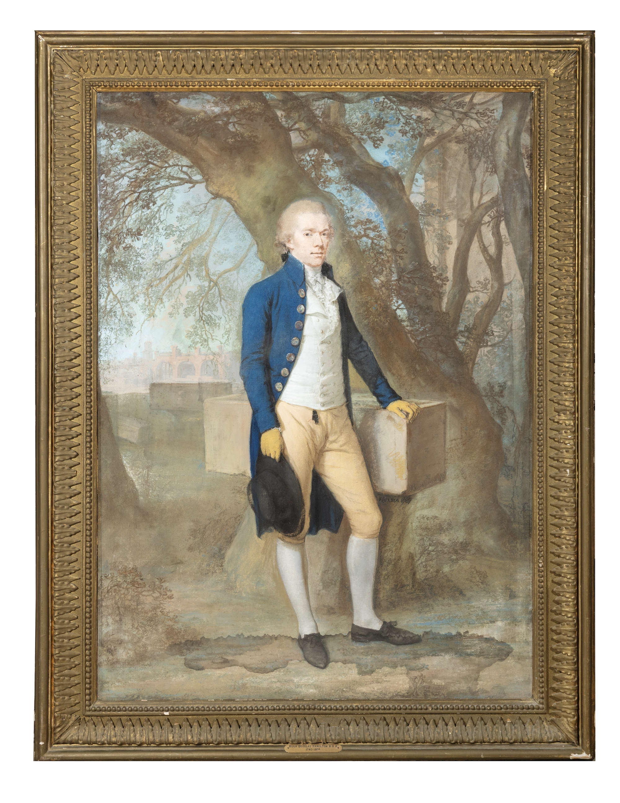Hugh Douglas Hamilton | Full Length Portrait of a gentleman in a blue ...