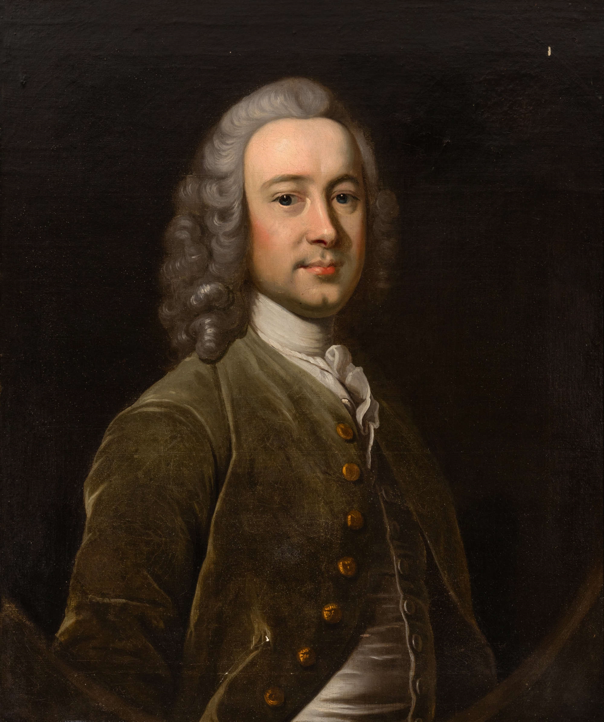 Thomas Hudson | Portrait of a gentleman, half-length, wearing a green ...