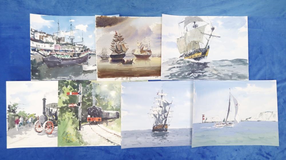 Hayes Ken | SEVEN KEN HAYES WATERCOLOURS OF BOATS, TRAIN AND VEHICLE ...