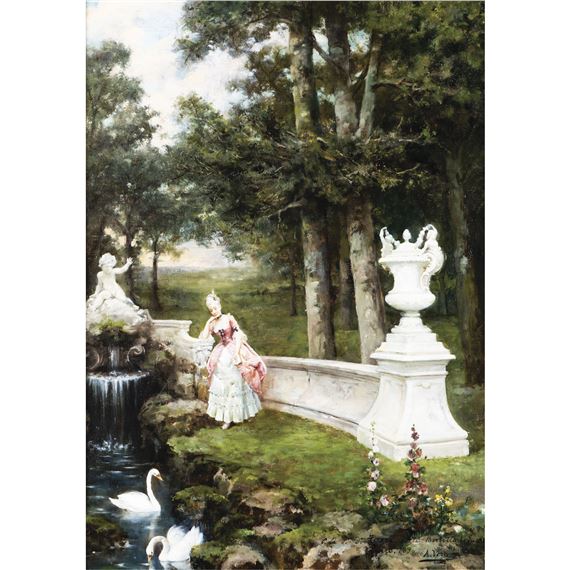 Alejo Vera Blasco | Dama en una fuente con cisnes | MutualArt