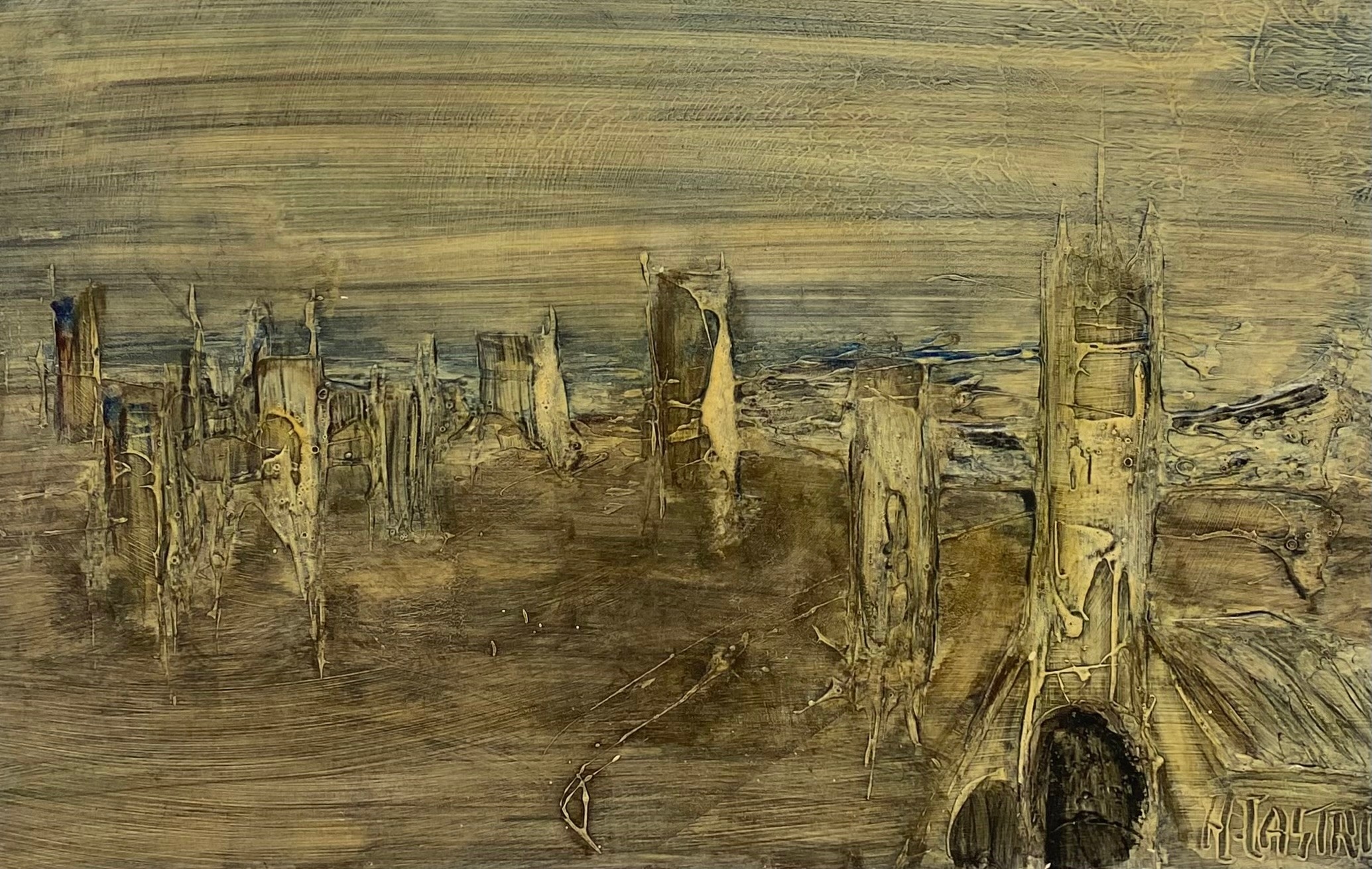 A. Castro | abstract buildings and a boat | MutualArt