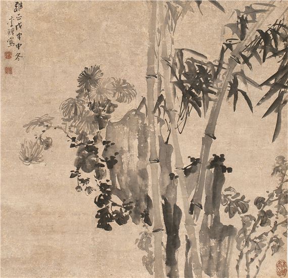 Li Shan | Bamboo, Chrysanthemum and Rock (1728) | MutualArt
