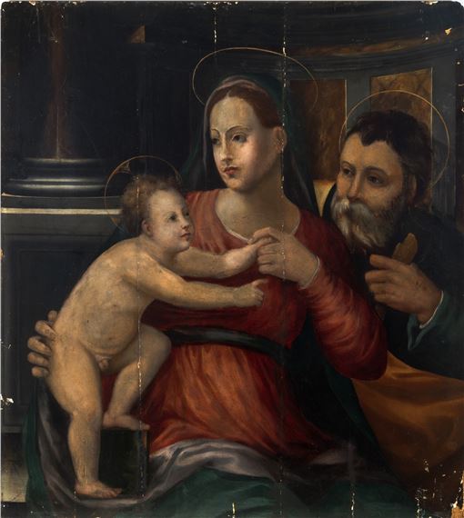 Tuscan School | The Holy Family in a Palatial Interior (1550) | MutualArt