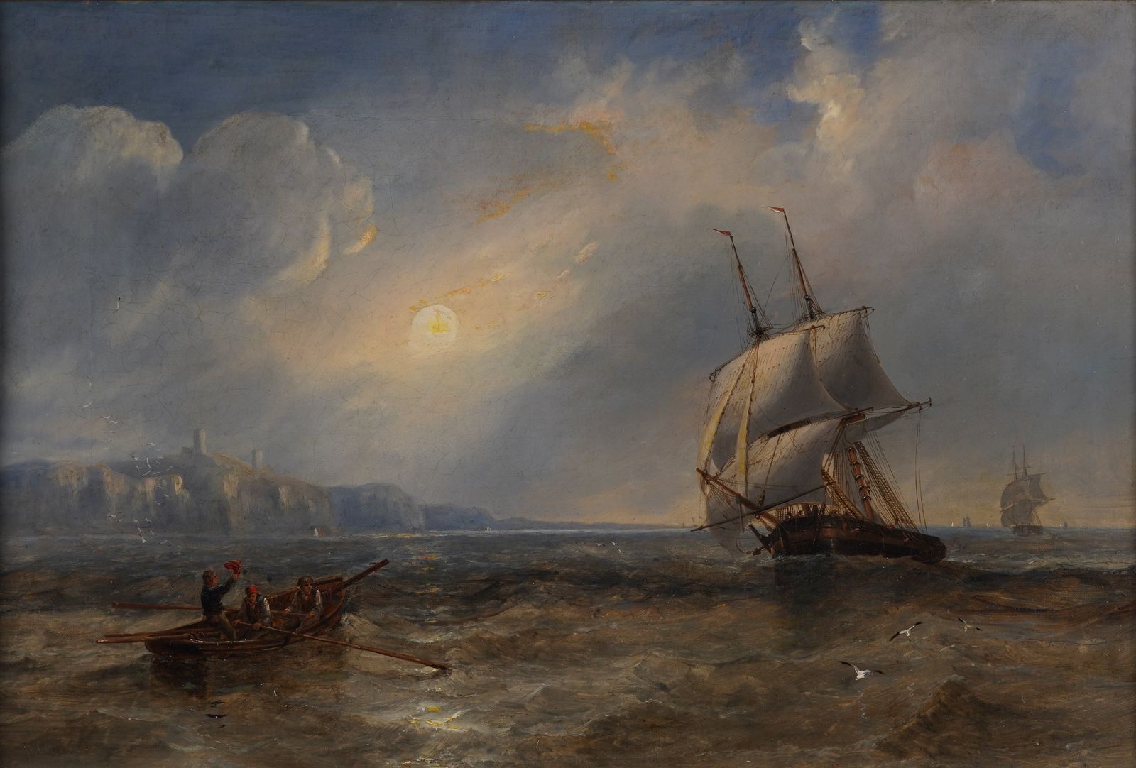 John Wilson Carmichael | Signalling to the fishing boat at dusk | MutualArt