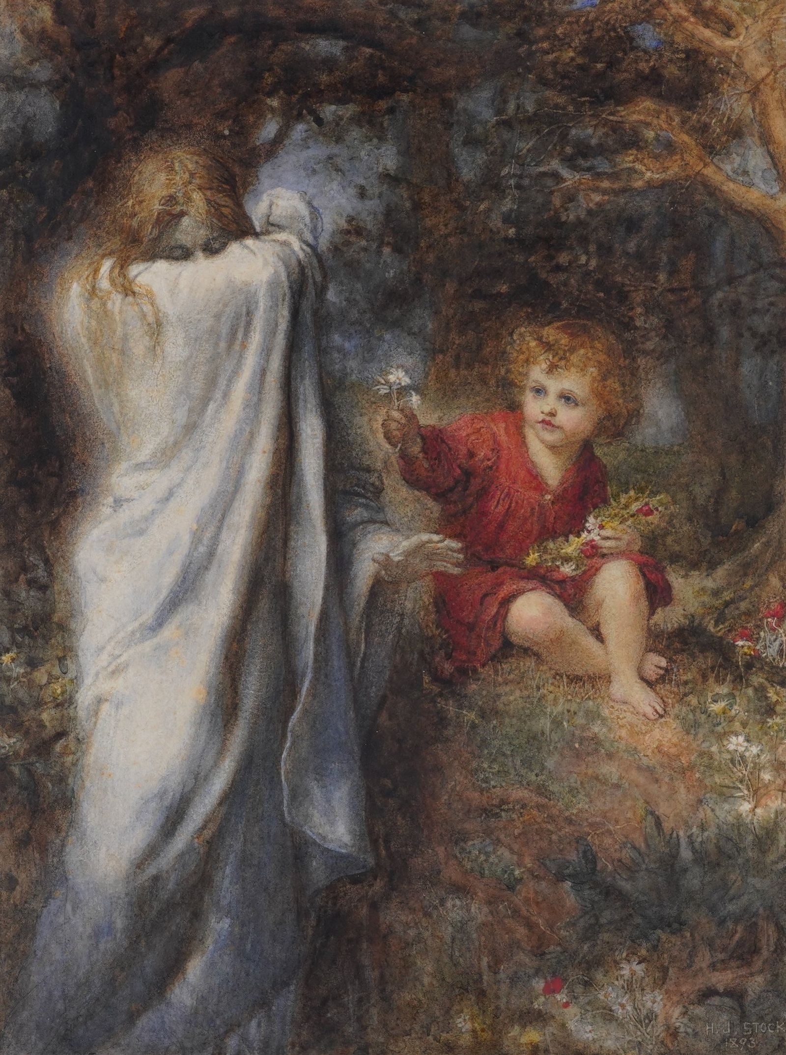 Henry John Stock | A child innocently offering flowers to death (1893 ...