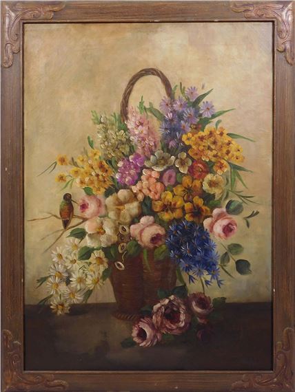 H. Langer | Basket of Flowers with a Humming Bird | MutualArt