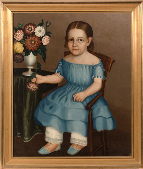 Horace Bundy | A Young Girl in Blue Seated with a Vase of Zinnias ...